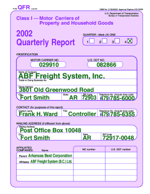 Fillable Online Class I Motor Carriers of Property and Household Goods ...