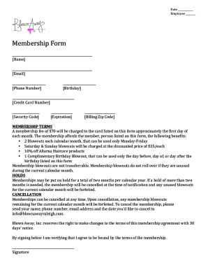 Fillable Online Blowout Membership Form - Blow Dry Bar Fax Email Print ...