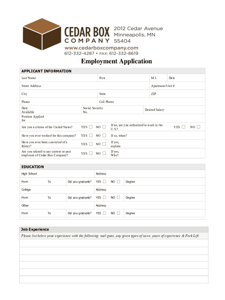 Fillable Online Please print or type. The Application For Employment ...