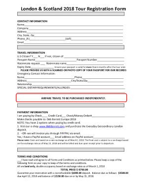 Fillable Online London & Scotland 2018 Tour Registration Form Fax Email ...