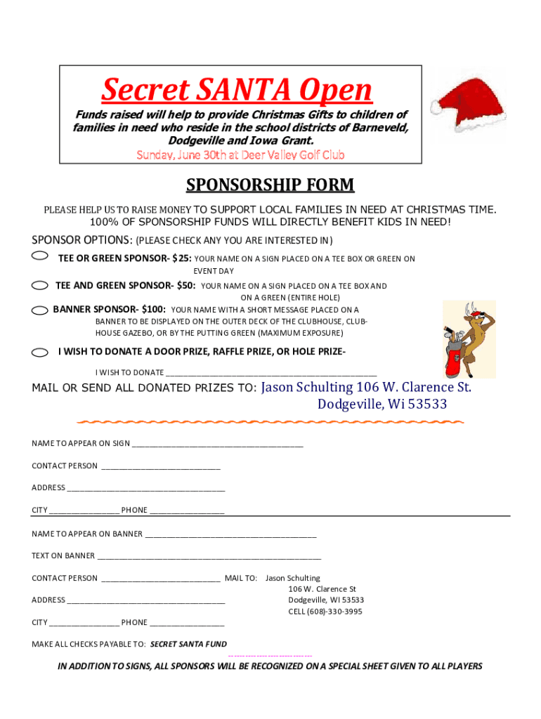 Fillable Online Secret Santa Sponsor Form 19 Fax Email Print - pdfFiller
