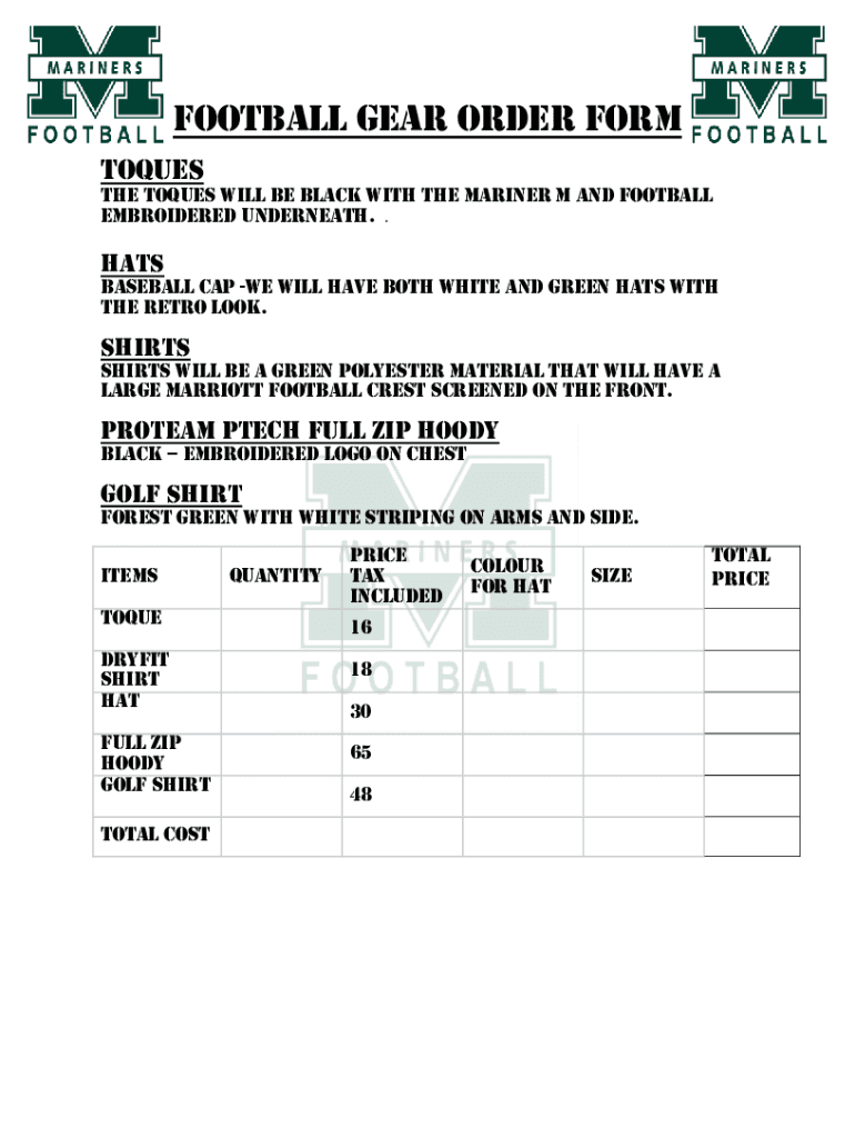 Fillable Online football order form 2 Fax Email Print - pdfFiller