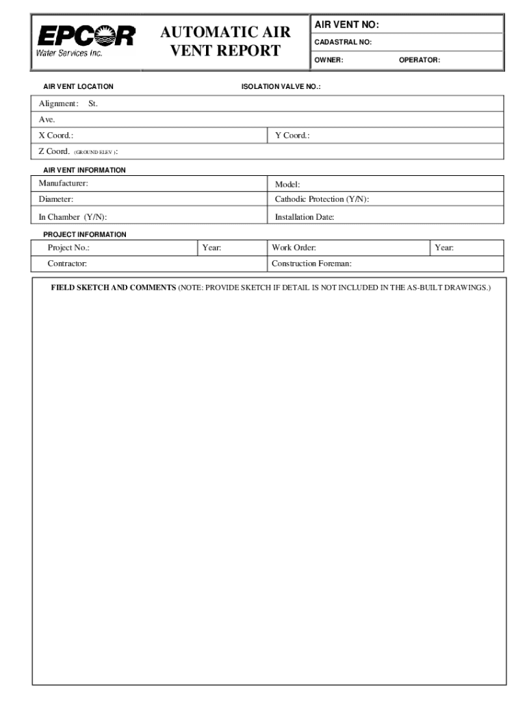 Fillable Online A AIR VENT REPORT. As-Built Forms Fax Email Print ...
