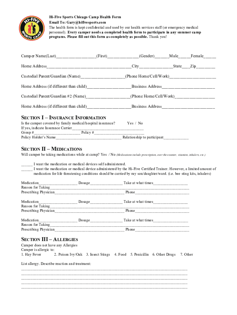 Fillable Online Hi-Five Summer Camp Health Form.docx Fax Email Print ...