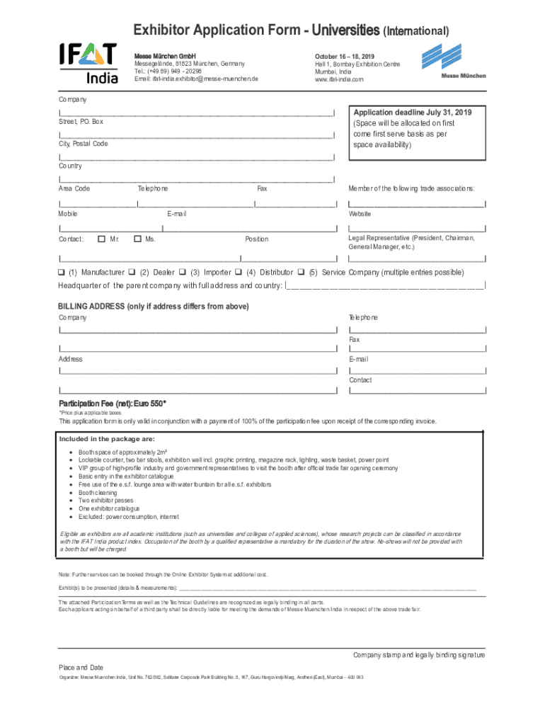 Fillable Online Co-exhibitor Application Form (International) - IFAT India Fax Email Print ...