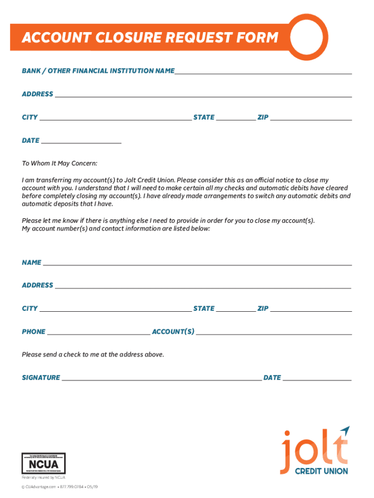 Fillable Online Account Closure Request Form - cathfcu.com Fax Email ...