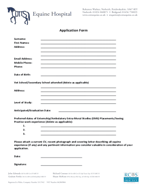 Fillable Online Cotts Application Form - Cotts Equine Hospital Fax ...