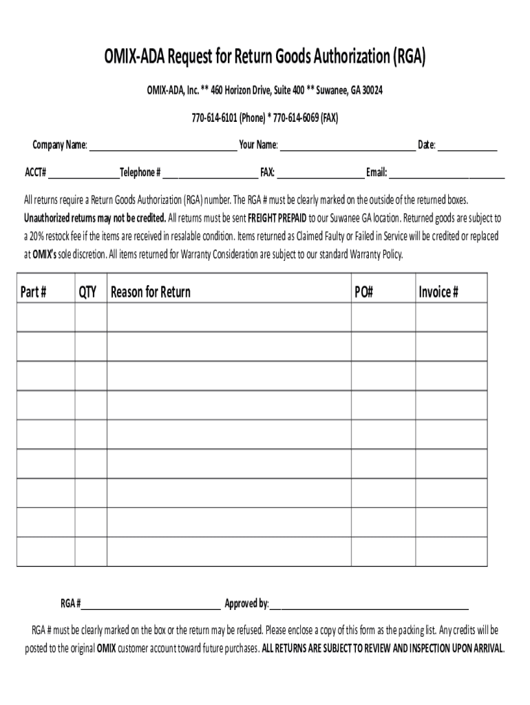 Fillable Online Return Authorization Form - Meyer Distributing Fax Email Print - pdfFiller