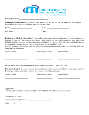 Fillable Online Name of Patient Confidential Communication: Disclosure ...