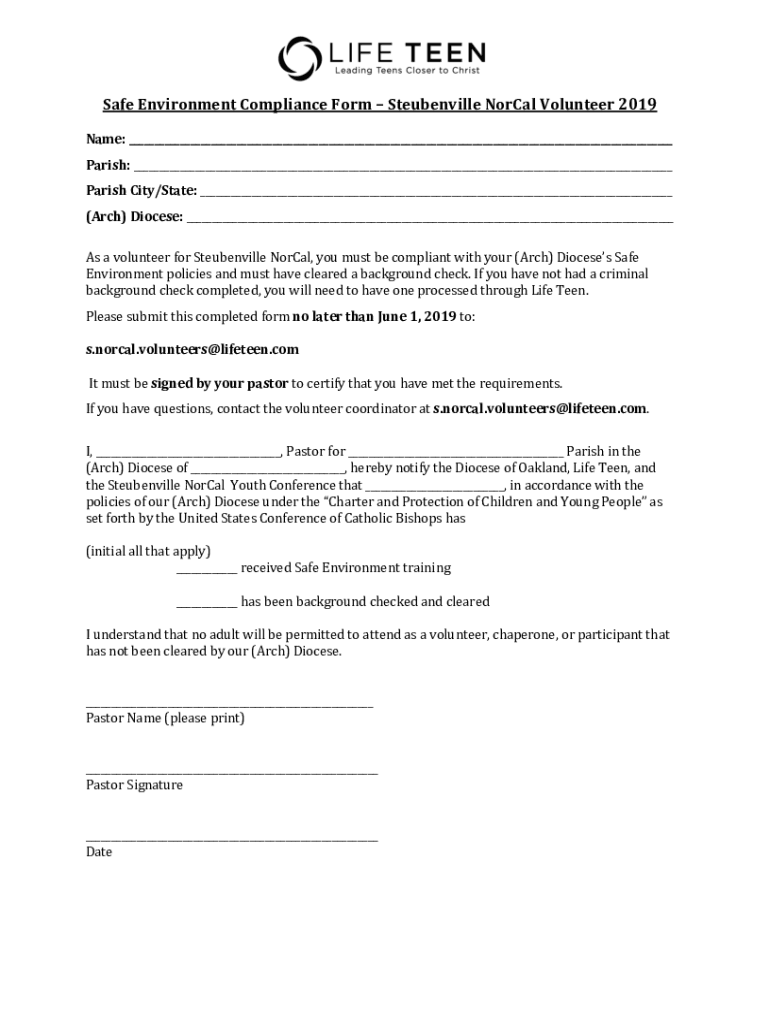 Fillable Online Safe Environment Compliance Form.Steubenville East ... Fax Email Print - pdfFiller