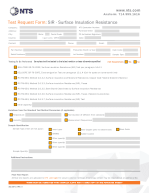 Fillable Online Test Request Form: SIR - Surface Insulation Resistance ...