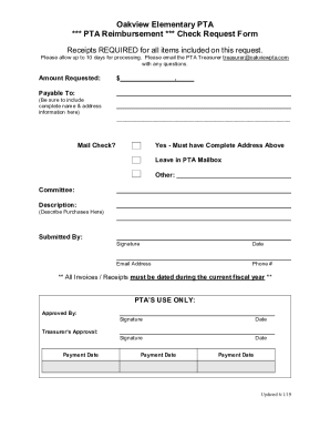 Fillable Online PTA Reimbursement Check Request Form - Updated June 2019 Fax Email Print - pdfFiller