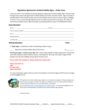 Fillable Online Regulation Agritourism Limited Liability Signs Order ...