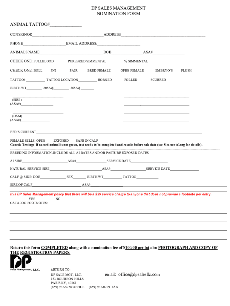 Fillable Online Fillable Online DP SALES MANAGEMENT NOMINATION FORM ...