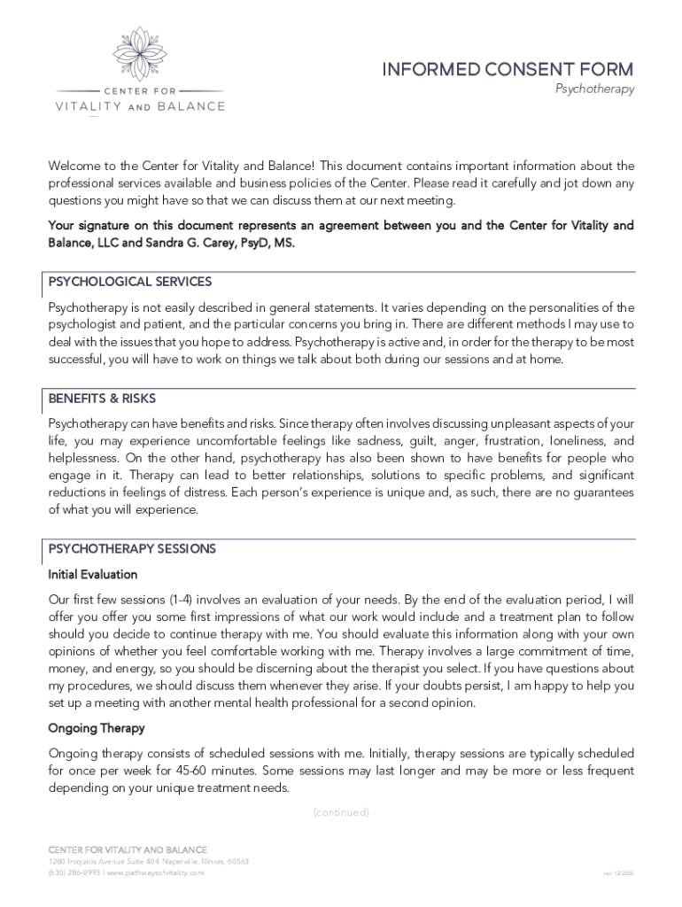 Fillable Online Psychology Informed Consent Form ...