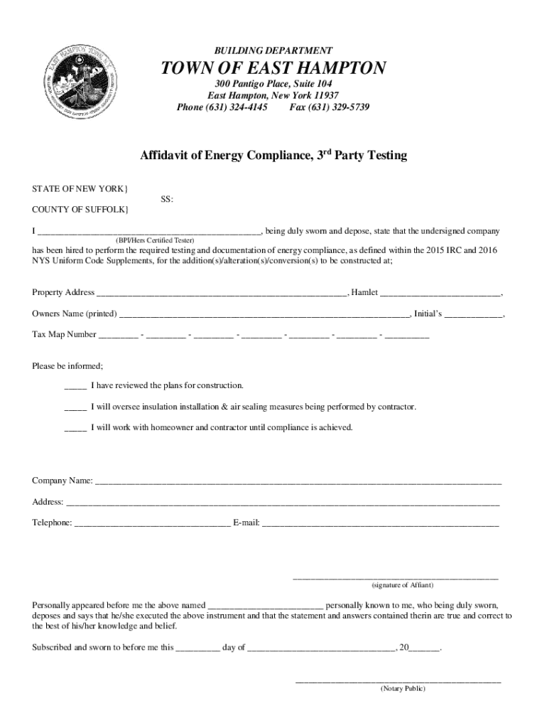 Fillable Online Affidavit of Energy Compliance 3rd Party Testing Fax ...