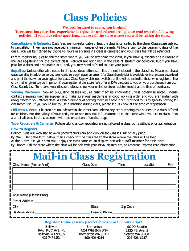 Fillable Online Class Registration Form revised.indd Fax Email Print ...