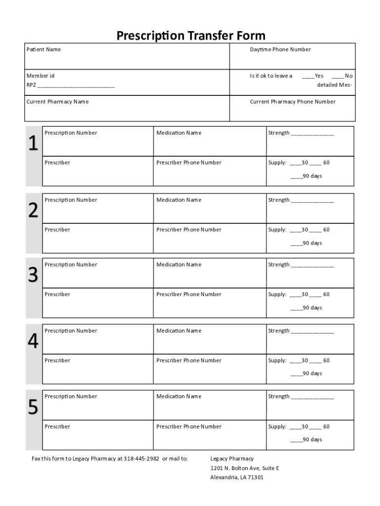 Fillable Online Prescription Transfer Form - Serve You Rx Fax Email ...