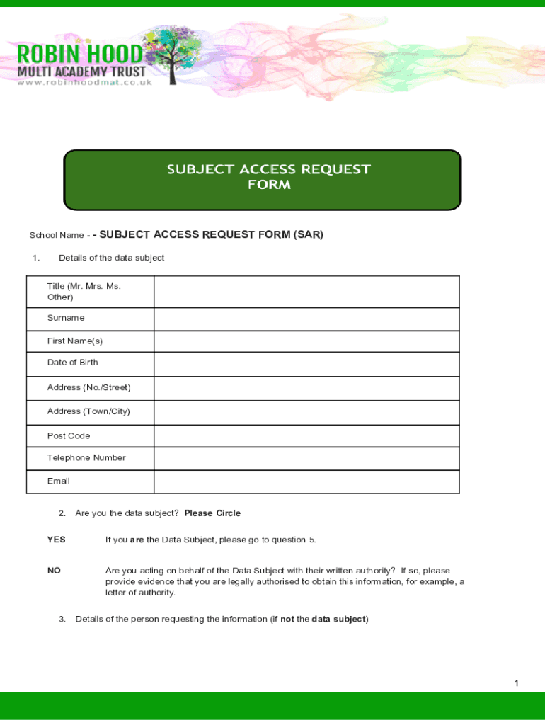 Fillable Online HARROW COUNCIL - SUBJECT ACCESS REQUEST FORM (SAR) Fax ...