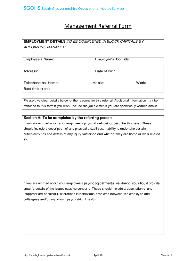 Fillable Online Management Referral Form - WelcomeSouth Gloucestershire ...