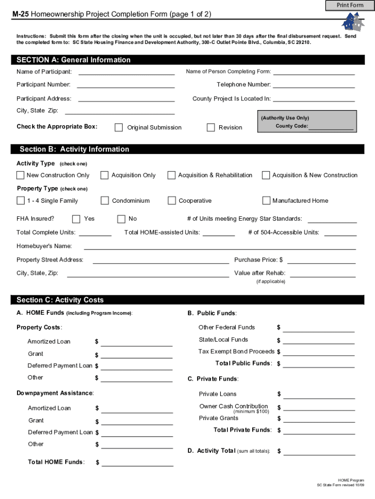 Fillable Online M-25 Homeownership Project Completion Form (page 1 of 2 ...
