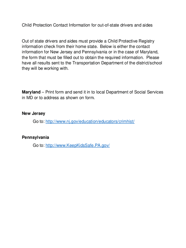 Fillable Online Child Protection Contact Information for out-of-state ...