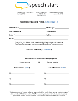 Fillable Online SCHEDULE REQUEST FORM: SUMMER 2019 Fax Email Print ...