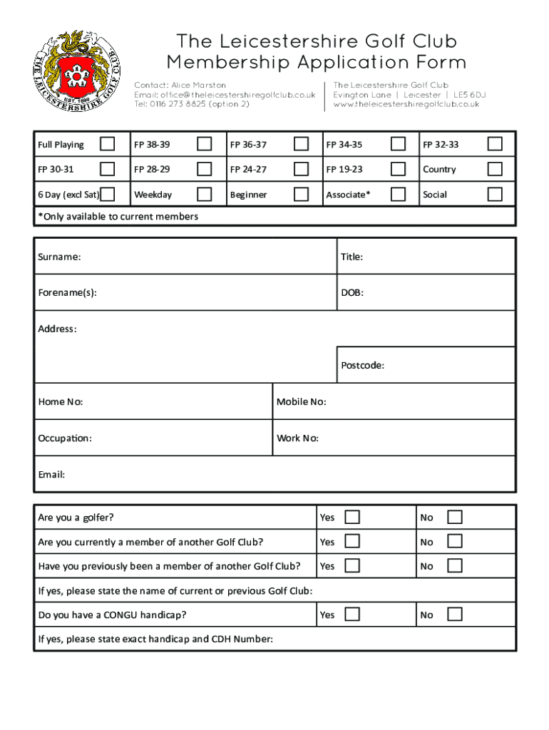 Fillable Online The Leicestershire Golf Club Membership Application ...