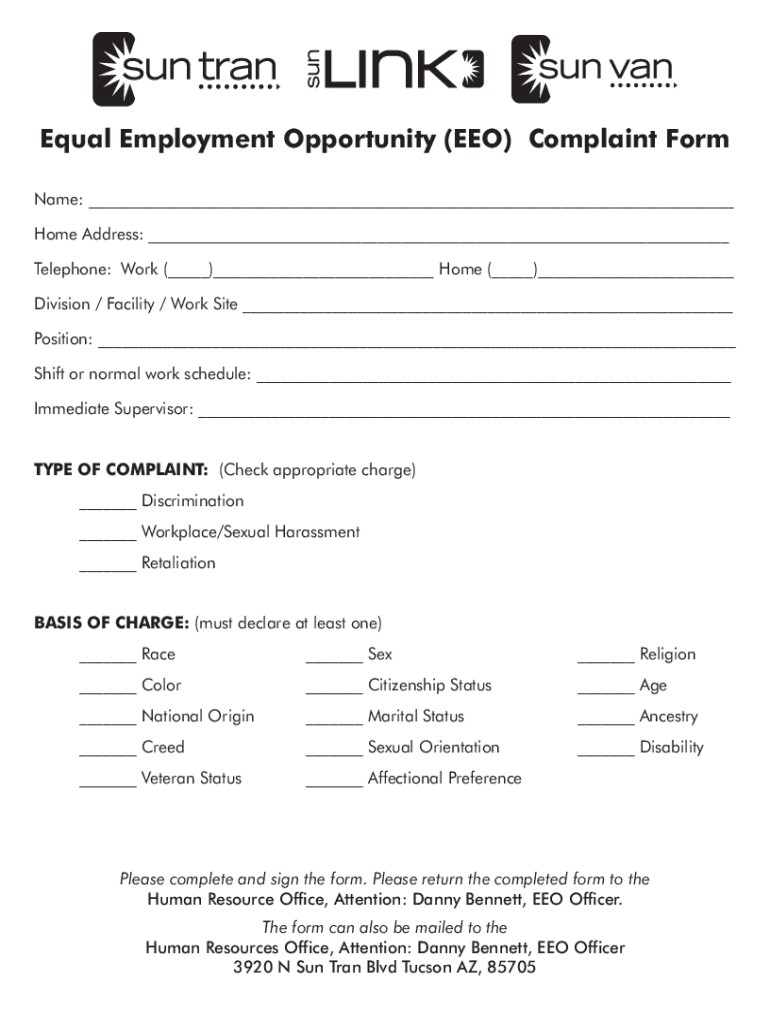 Fillable Online Equal Employment Opportunity (EEO) Complaint Form ...