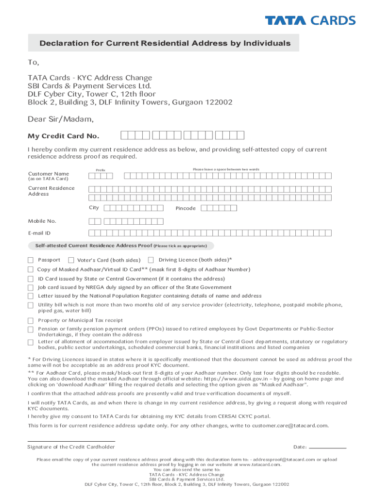 Fillable Online Declaration for current residential address by ...