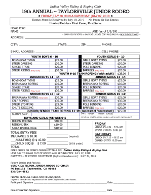 Fillable Online TAYLOR JUNIOR RODEO ENTRY FORM Fax Email Print - pdfFiller