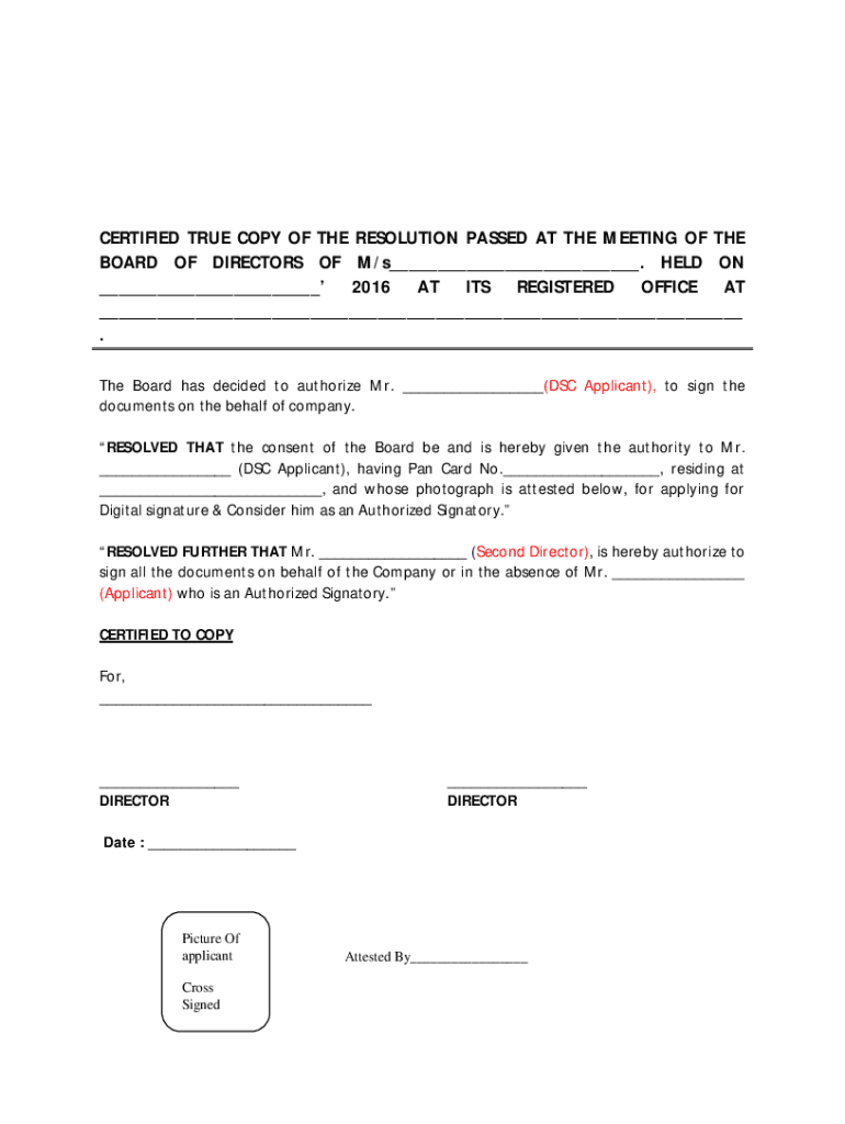 Board Resolution Format For Authorised Signatory - Fill Online ...