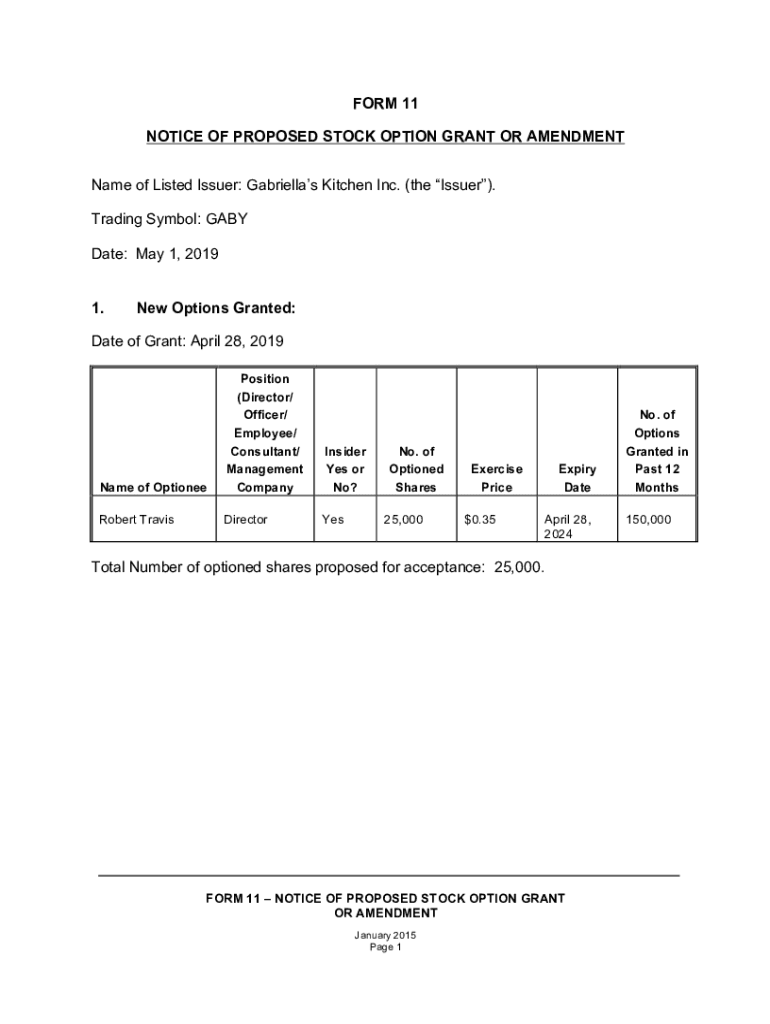 Fillable Online Fillable Online Form 11 - Notice of Proposed Stock ...