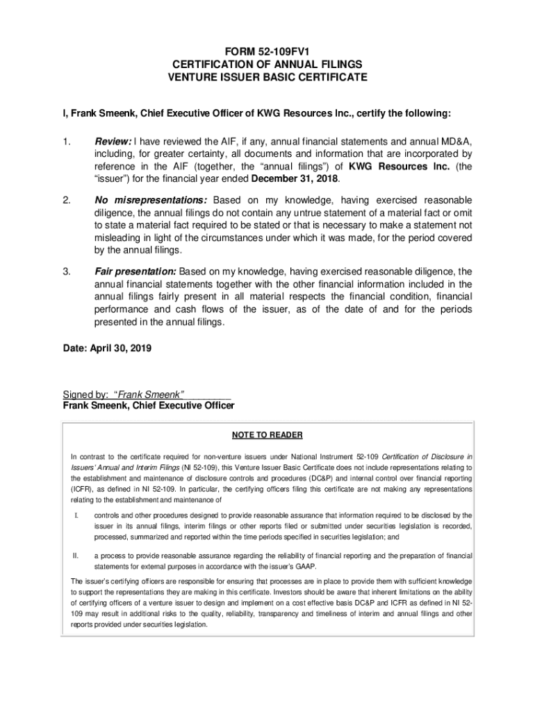 Fillable Online Form 52-109FV1 - Certification of Annual Filings ...