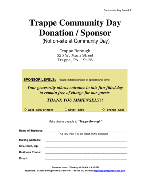 Fillable Online Community Day Form #3 Trappe Community Day Donation ...