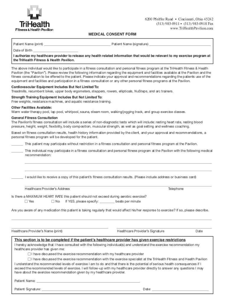 Fillable Online Tri-Health Pavilion - 6200 Pfeiffer Rd, Montgomery, OH ...