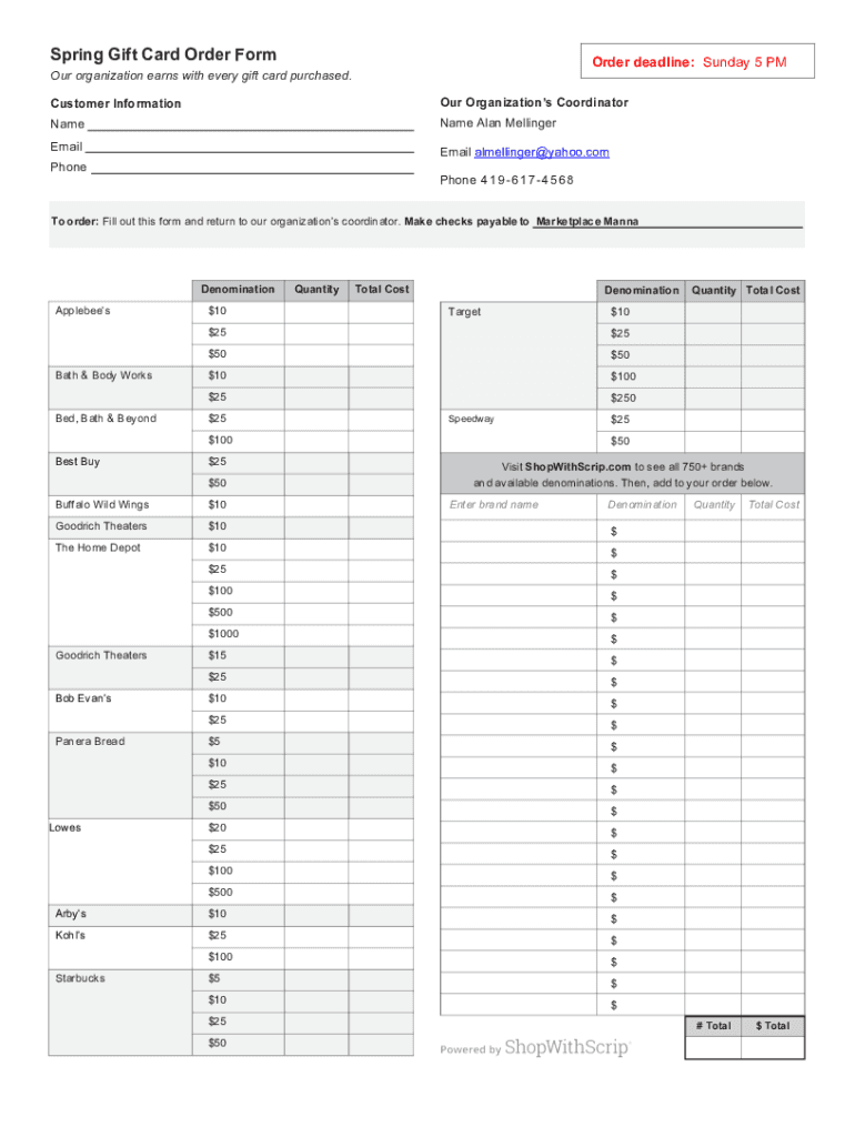 Fillable Online Scrip paper order form for MM.docx Fax Email Print ...