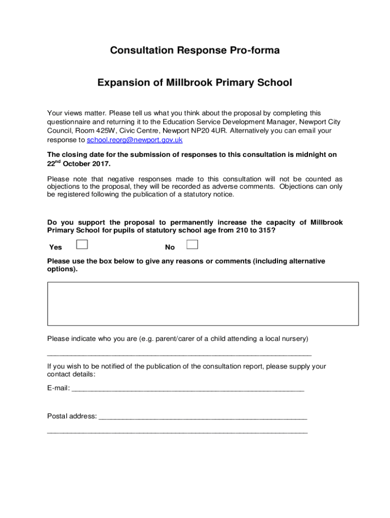Fillable Online Consultation Response Pro-forma - Expansion of ...