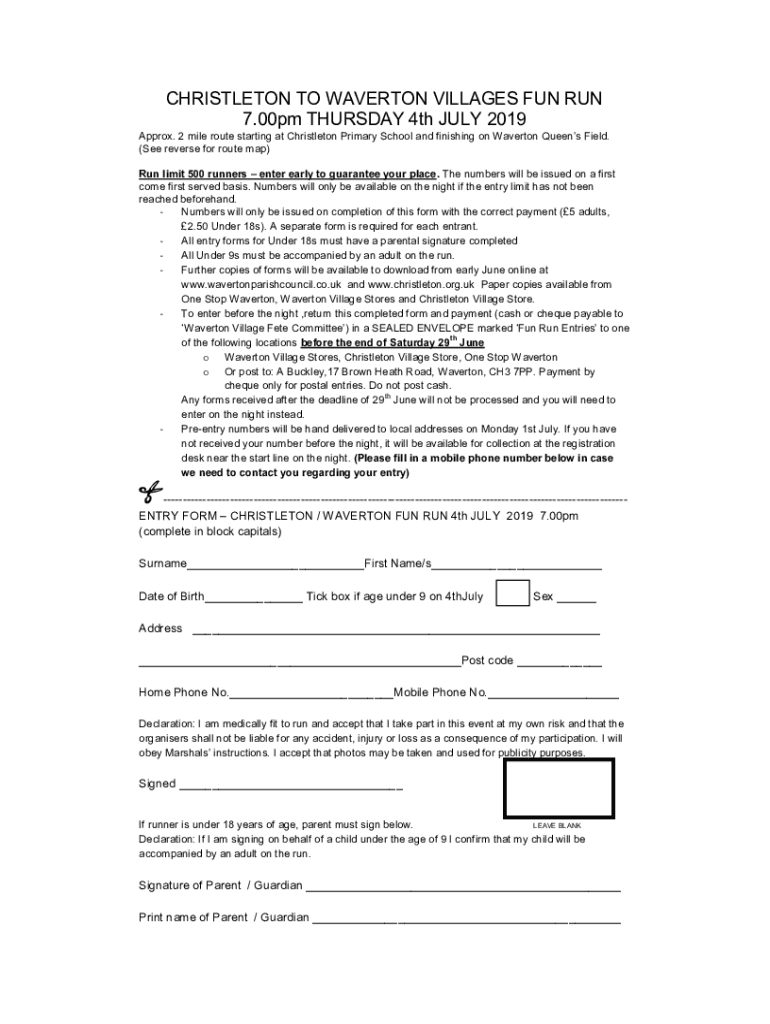 Fillable Online 2019 Fun Run Entry form Fax Email Print - pdfFiller