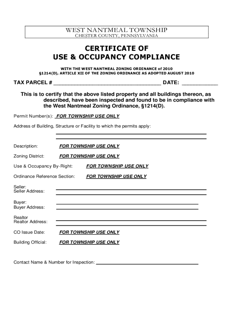 Fillable Online CERTIFICATE OF USE & OCCUPANCY COMPLIANCE Fax Email ...