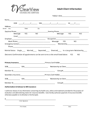 Fillable Online CLIENT FORMS ClearView Counseling Fax Email Print ...