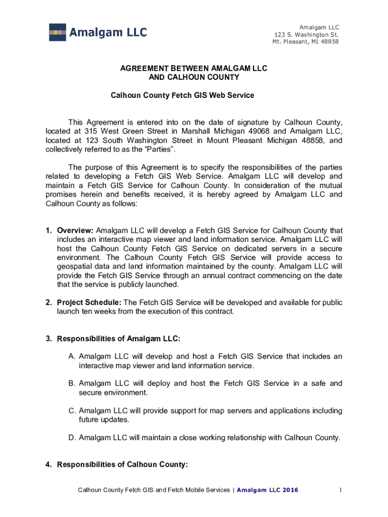 Fillable Online agendas calhouncountymi AGREEMENT BETWEEN AMALGAM LLC ...