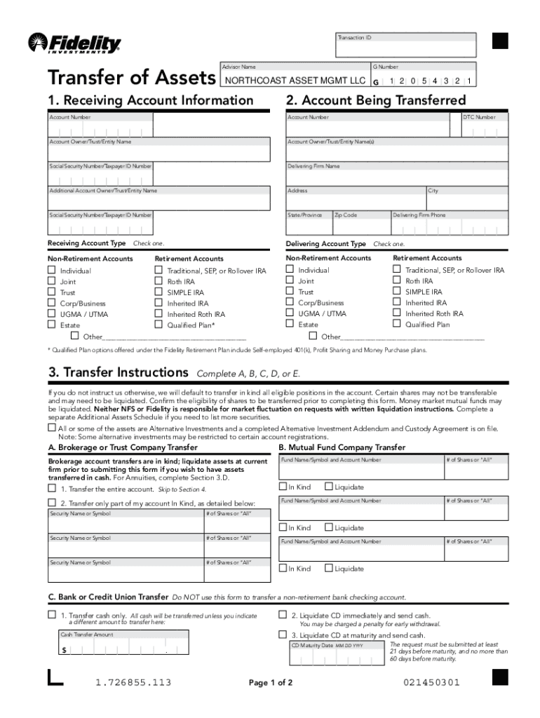 Fillable Online Request for Transfer of Assets or Direct RolloverFREE 9 ...