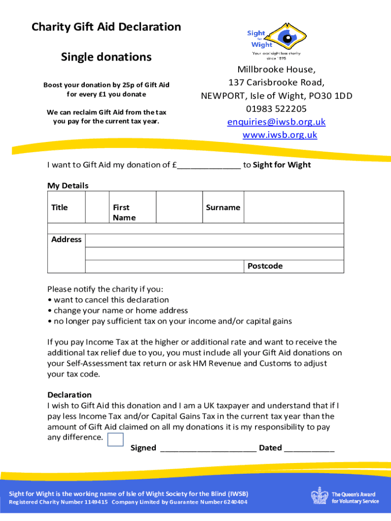 Fillable Online Gift Aid form general Fax Email Print - pdfFiller