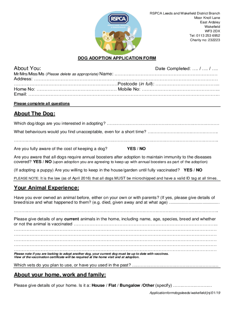 Fillable Online Trustee Application Form - RSPCA Leeds, Wakefield and ...