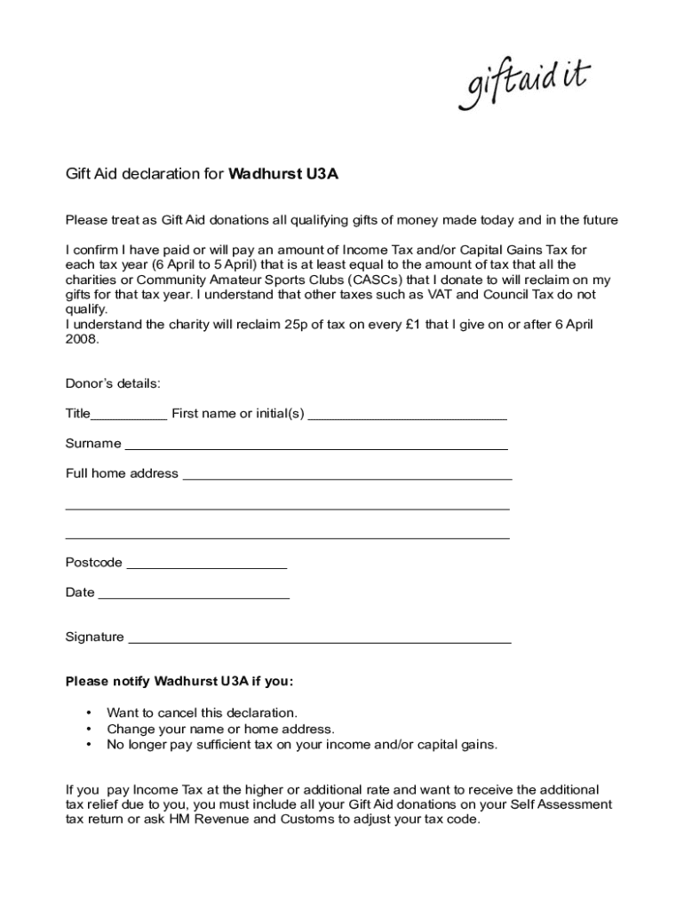 Fillable Online GUIDE 3: Gift Aid Declarations - Parish ResourcesWhen ...