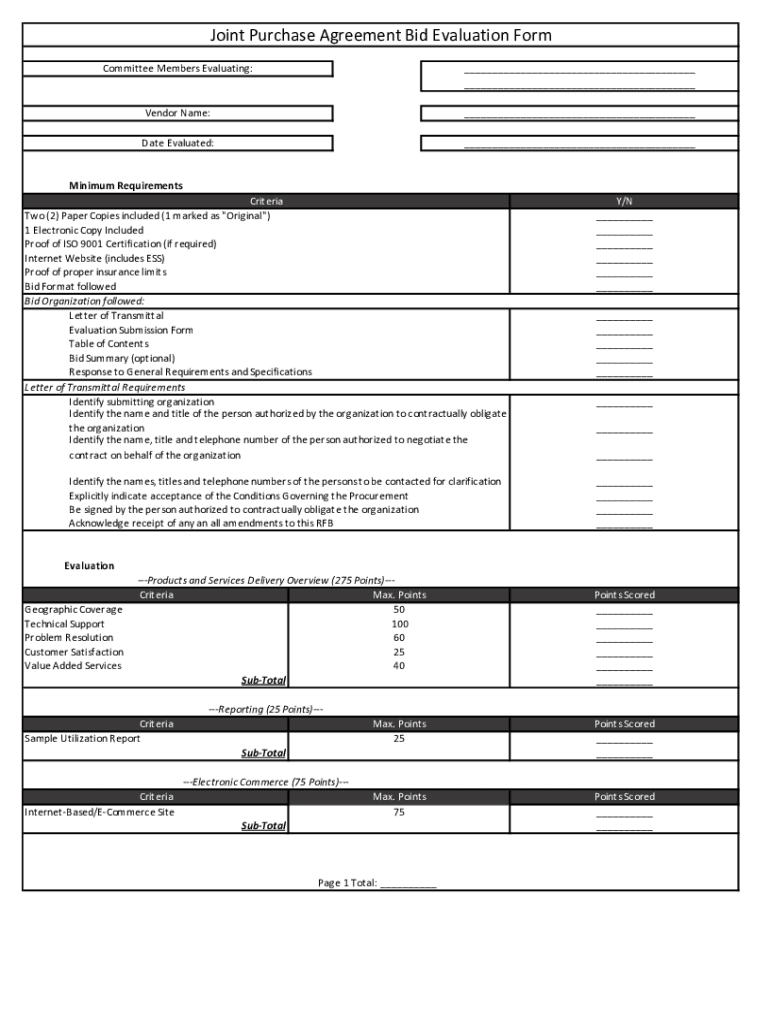 Fillable Online JPA Bid Evaluation Form Fax Email Print - pdfFiller