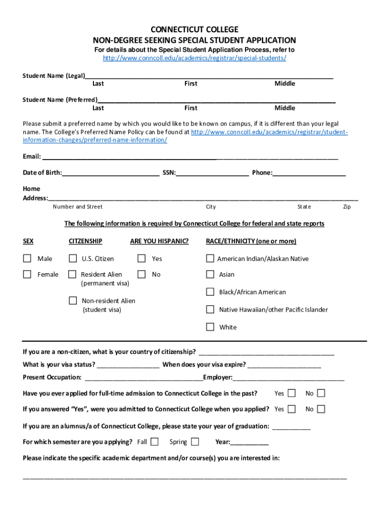 Fillable Online camel conncoll Special Student App.docx Fax Email Print - pdfFiller