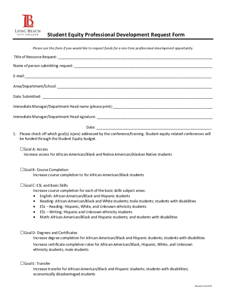 Fillable Online Student Equity Professional Development Request Form ...
