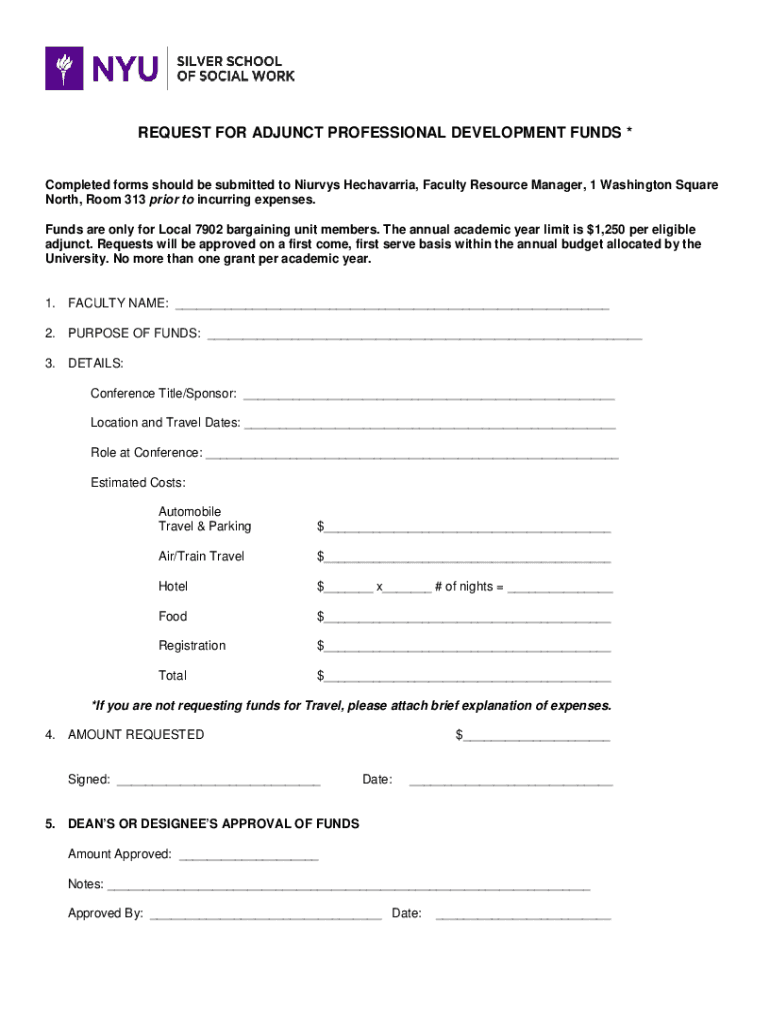Fillable Online Adjunct Professional Development Funding Authorization ...